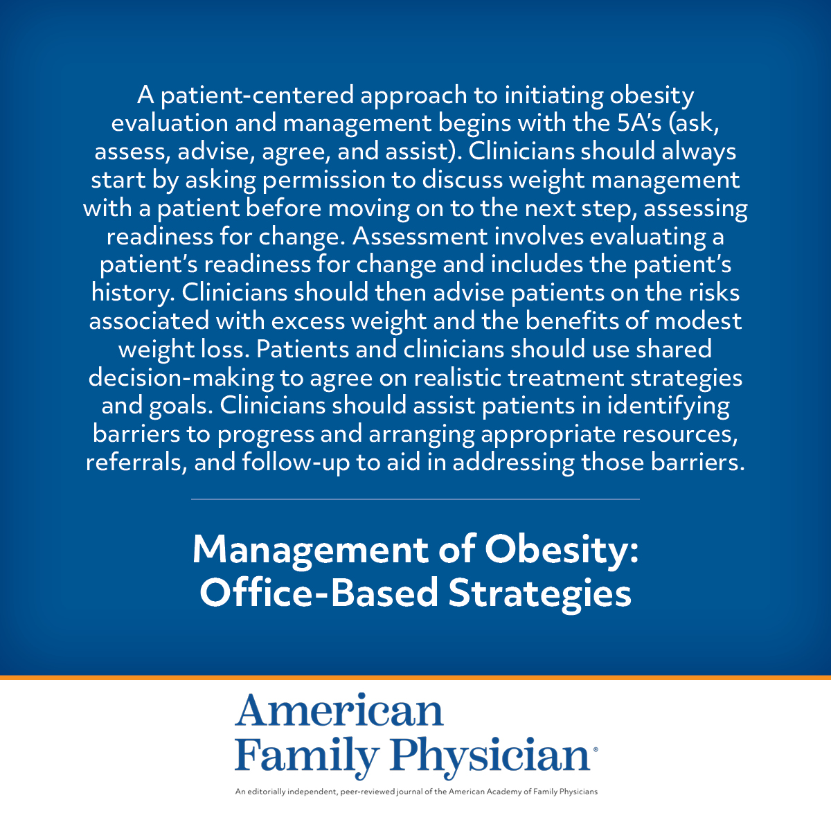 Management of Obesity: Office-Based Strategies | AAFP