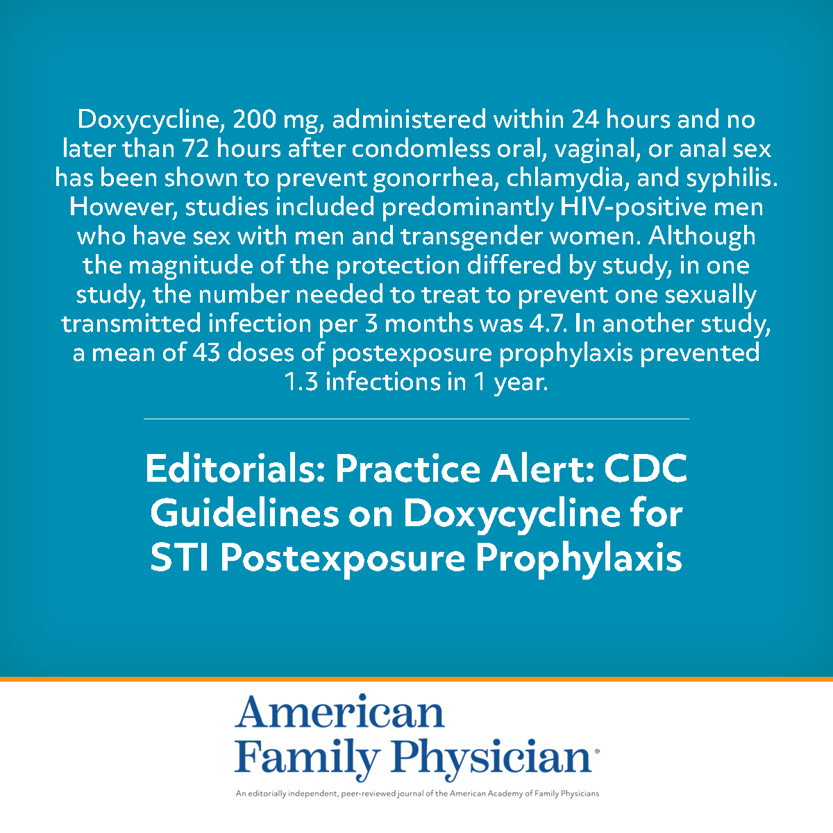 Practice Alert: CDC Guidelines on Doxycycline for STI Postexposure ...