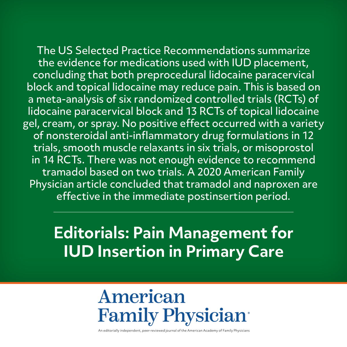 Pain Management for IUD Insertion in Primary Care | AAFP